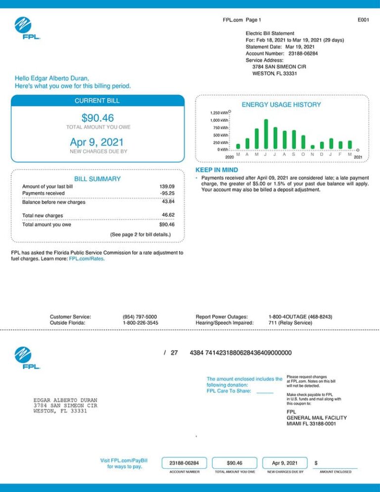 Florida Utility Bill PSD Template – USA Proof of address