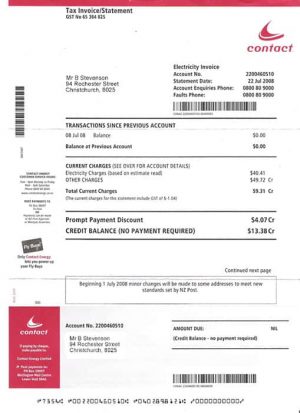New Zealand Electricity Bill PSD Template – Proof of address