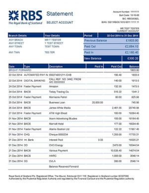 Scotland RBS Bank Statement Template – Download MS Word File
