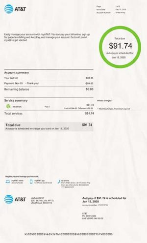 AT&T USA Utility Bill PSD Template – Proof of address