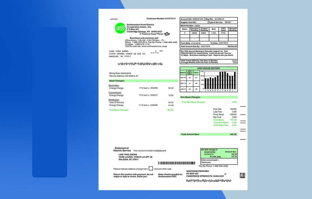 USA Utility Bill PSD Template (Northwestern Rural) – Proof of address