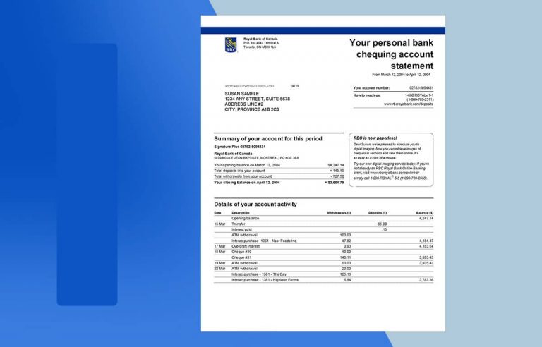 Royal Bank of Canada Bank Statement Template – Download MS Word File