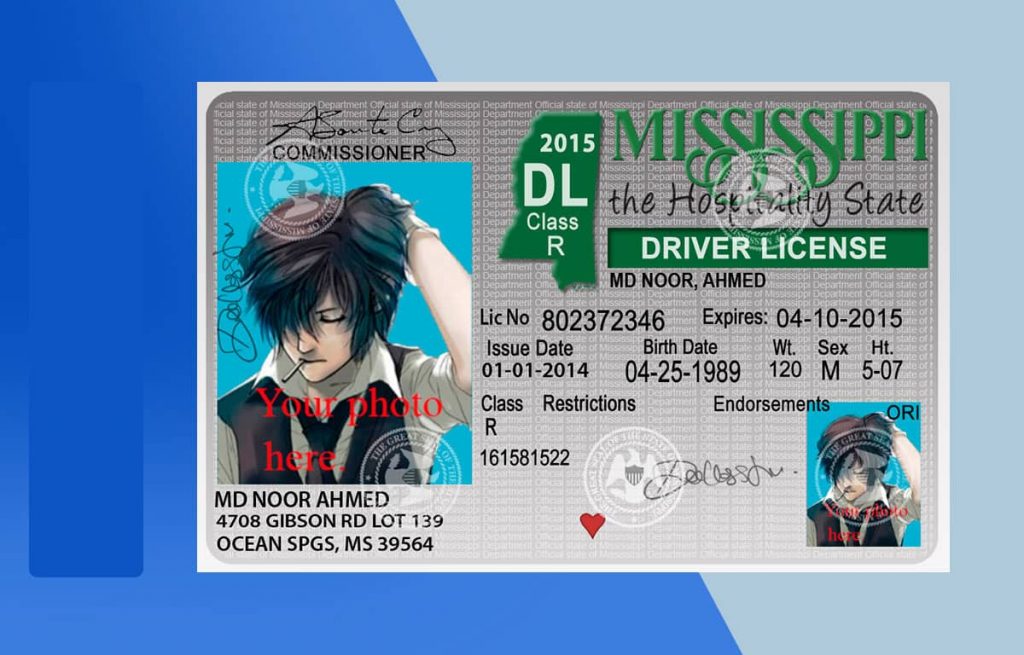 Mississippi Drivers License PSD Template – Download Photoshop File